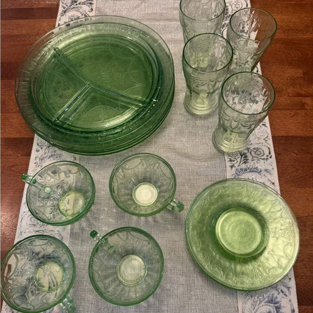 Dining | Vintage Green Glass Dinnerware Set | Poshmark